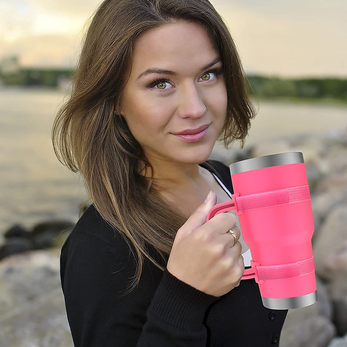 yoelike - 5 Colors - New Upgrade Adjustable Handle Fit for 20 Oz to 40 Oz of YETI, RTIC, Ozark Trail, Simple-Moden, Beast, SUNWILL, ALOUFEA, All Brand Travel Tumbler Cup Mug Bottle BPA FREE (Pink)