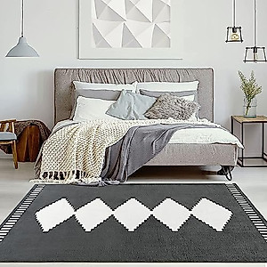 GlowSol Area Rugs 8x10 Boho Living Room Rugs Geomertic Shaggy Rugs Boho Moroccan Rug Non Slip Floor Cover Soft Fluffy Area Rug Bedroom Dining Room Office Rug Accent Carpet,Grey 8x10