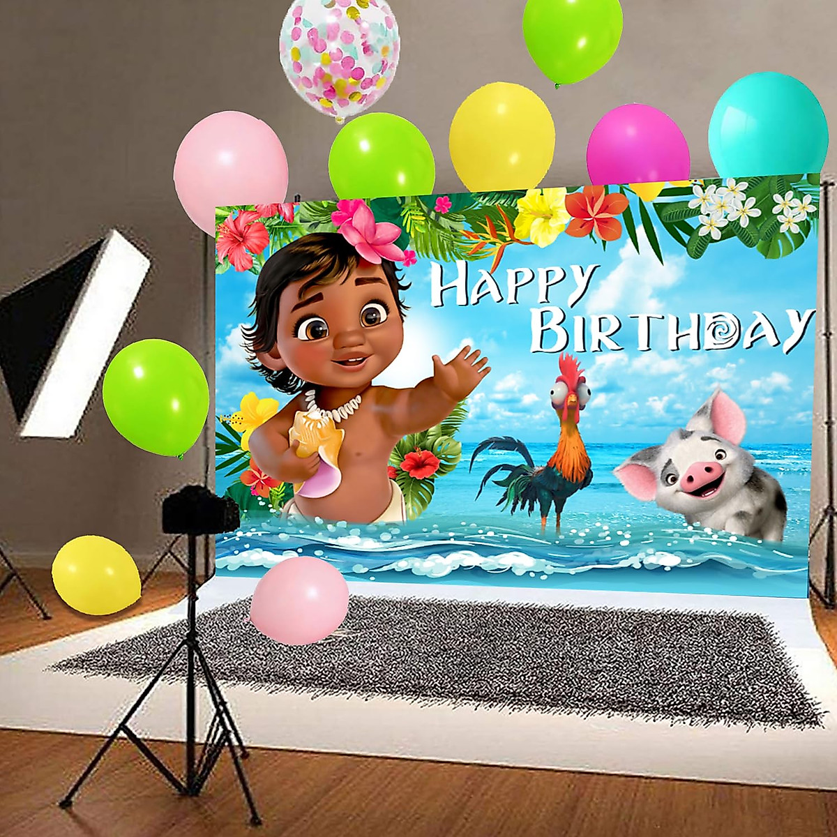 124 PCS Moana Birthday Party Decarotion Supplies,Moana Balloon Garland Arch Kit Baby Moana Banner for Hawaii Moana Theme Birthday Party Supplies Baby Shower Party Decorations