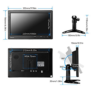 Eyoyo 10 Inch Monitor 1024x600 Small Display HD TFT LCD Display Screen Support AV VGA BNC HDMI Video Input for CCTV DVD PC DVR with Speakers and Remote Control