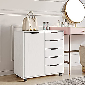 Panana 5/7 Drawer Chest, Wooden Tall Dresser Storage Dresser Cabinet With Wheels, Office Organization And Storage, Bedroom Furniture (5 Drawer, White)