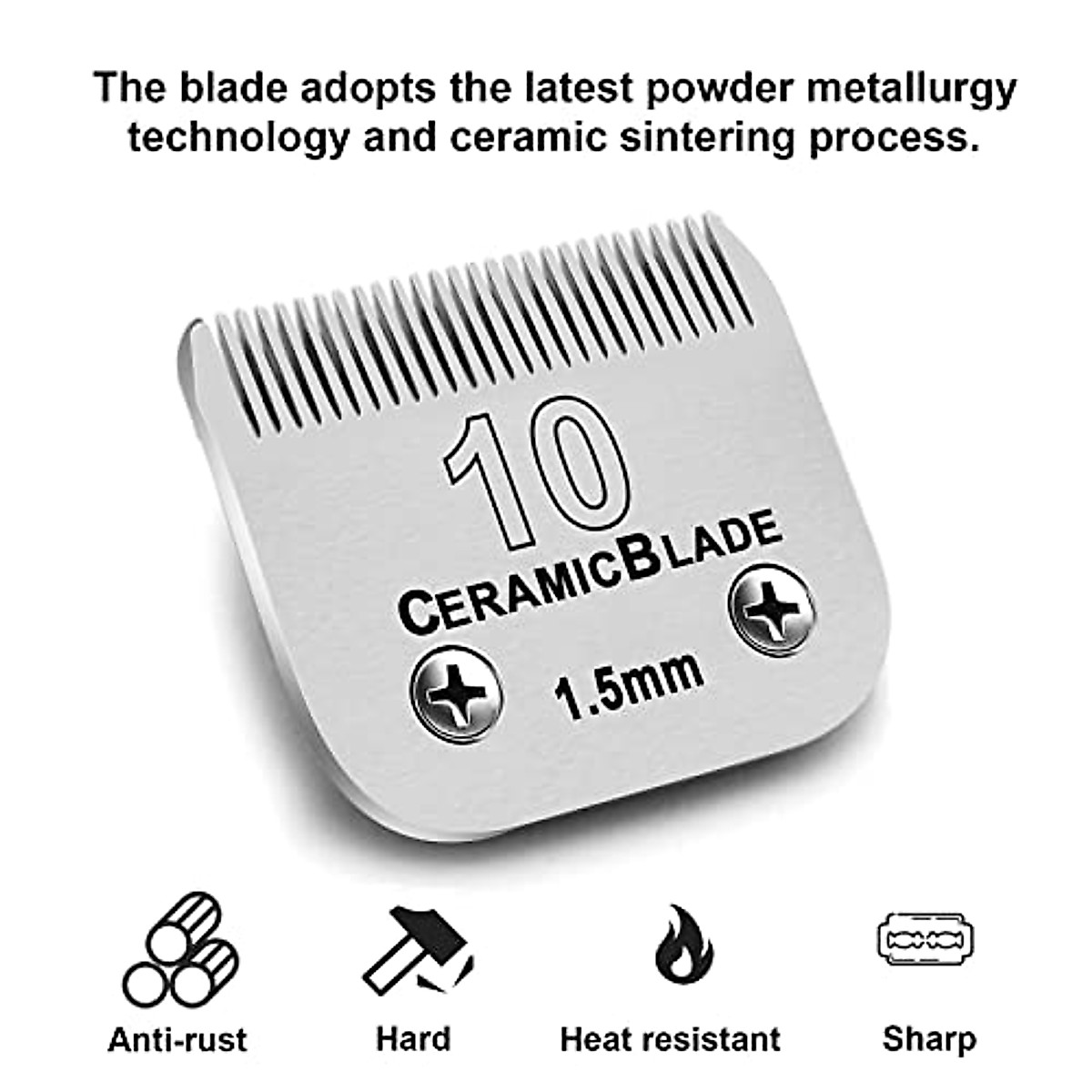 2PC 10 Blade Dog Grooming Clipper Replacement Blades Compatible with Andis Dog Clippers,Detachable Ceramic Blade & Stainless Steel Blade,Size-10, 1/16-Inch Cut Length (64315)