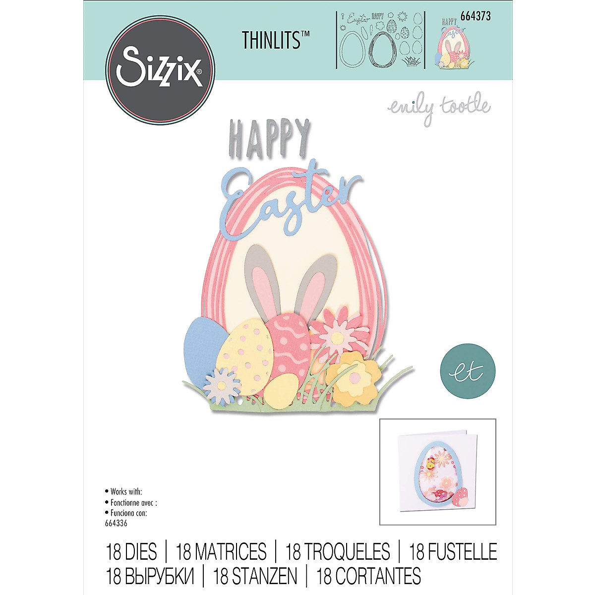 Sizzix Thinlits Die Set 17 Pack Easter Sentiments by Emily Tootle, Multicolor