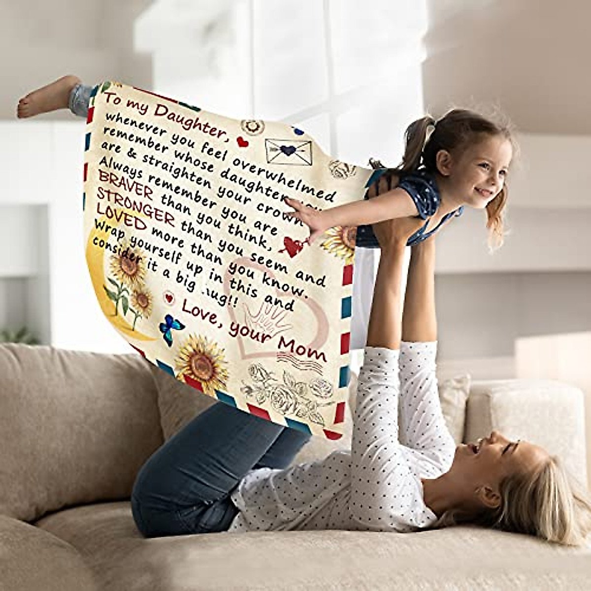 Bonsai Tree Daughter Blanket from Mom, to My Dear Daughter Airmail Soft Throw Blanket Gifts for Women Girls Adult, Personalized Family Love Flannel Fleece Blanket for Couch Living Room, 50x60 Inches