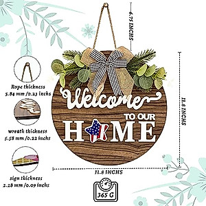 Interchangeable Seasonal Welcome Sign Front Door Decor– 30cm diameter Wooden welcome to our home wreath for home decor and Magnetic Interchangeable Icons, Suitable for all Occasions