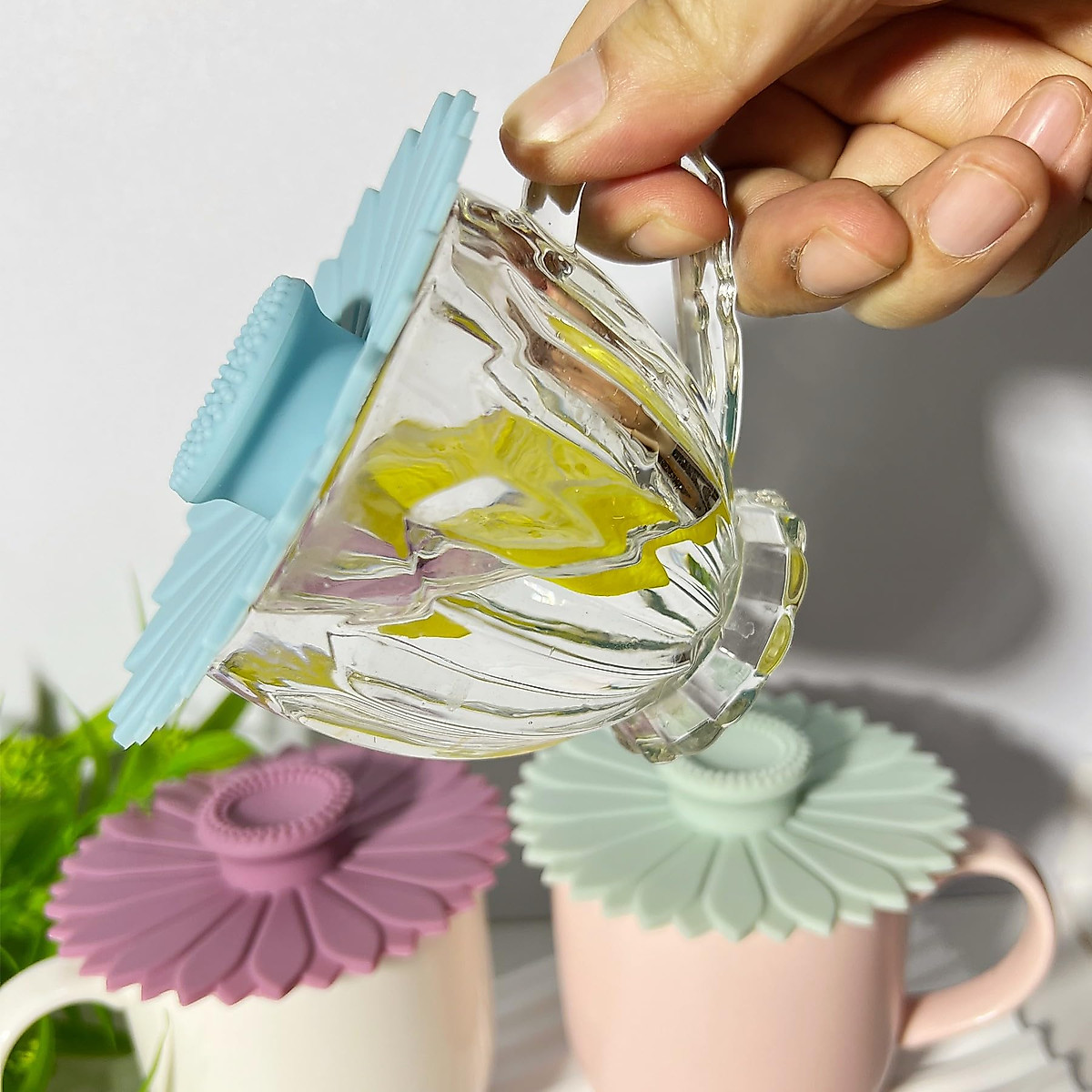 Sunflower Silicone Cup Covers (Set of 3), Multicolored Silicone Lids for Mugs, Cups, Flexible Mug Covers, Tea Pots, Hot Cup Lids for Coffee & Tea