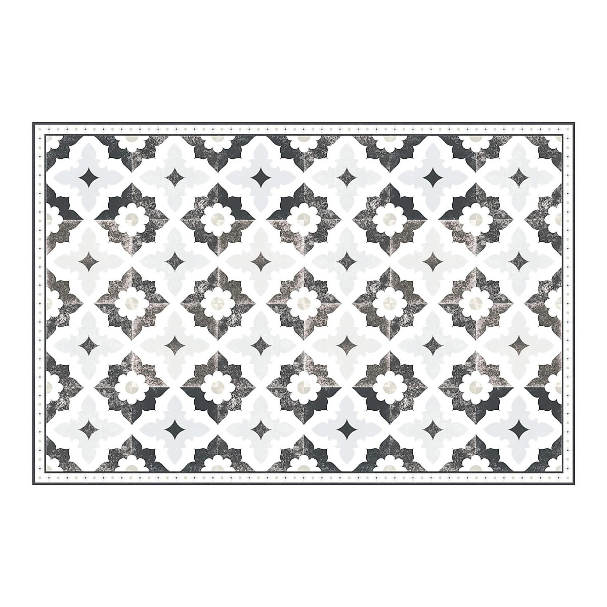 Vinyl Rug | Sarah (039629UH) | Vinyl Floor Mat | Vinyl Floor Covering | Vinyl Carpet | Vintage | Decorative | Waterproof | Eco-Friendly | Non-Slip | White Grey | 4'x6'