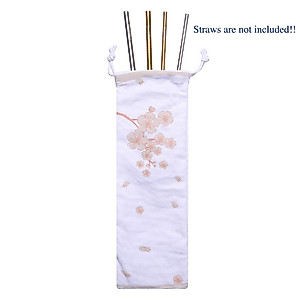 Pink Sakura Travel Carrying Case for Reusable Metal Stainless Steel Bamboo Silicone Drinking Straws/Cutlery/Brush/Chopsticks Pouch by Quotidian (Canvas)