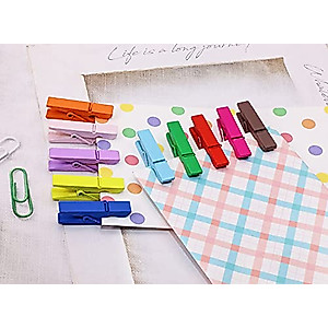 Penta Angel 120PCS Mini Bright Colored Spring Natural Wooden Clothespins Photo Paper Peg Pin Craft Clips with Twine