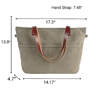 Canvas Leather Tote Bag for Women Leather Canvas Crossbody with Zipper Fashion Shopping Work Handbags for Women,Women's Canvas Shoulder Purse Bag With etachable and Adjustable Shoulder Strap