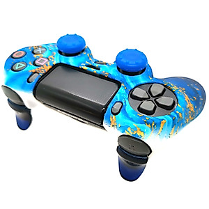 Silicone Skin Cover for Ps4 Controller (1pc Anti-Slip Case, 1 Pair L2 R2 Trigger Extender, 4pcs Thumb Grips,4pcs LED Light Bar Decal) Protector for DualShock PS4/ Slim/Pro Controller (sky blue&yellow)