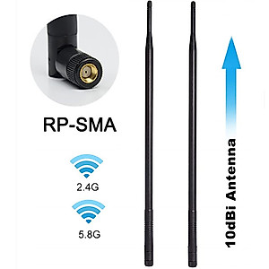 1.3ft 2X 10dBi WiFi Bluetooth Antenna Dual Band Omni Directional Antenna 2.4Ghz/5Ghz RP-SMA Male Long Range for Wireless Wi-Fi Router Network Devices PC Camera WiFi 6 Adapter Desktop PC USB Adapter