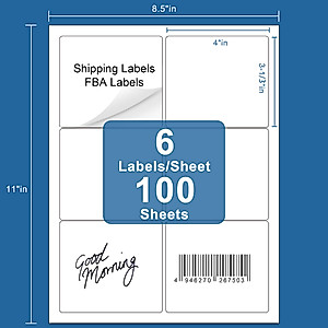 Address Labels, 3-1/3"x4" Shipping Address Labels for Inkjet & Laser Printers, 600 Labels, 100 Sheets, Easy to Peel