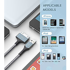 USB to 30 Pin Charging Cable 3.3ft 2-Pack, AviBrex USB Fast Charging & Sync Data Cable Nylon Braided Cord Compatible iPhone 4/4s/3G/3GS, iPad 1 2 3,iPod Touch 4 3 2 1, iPod Classic 3 2 1-Grey