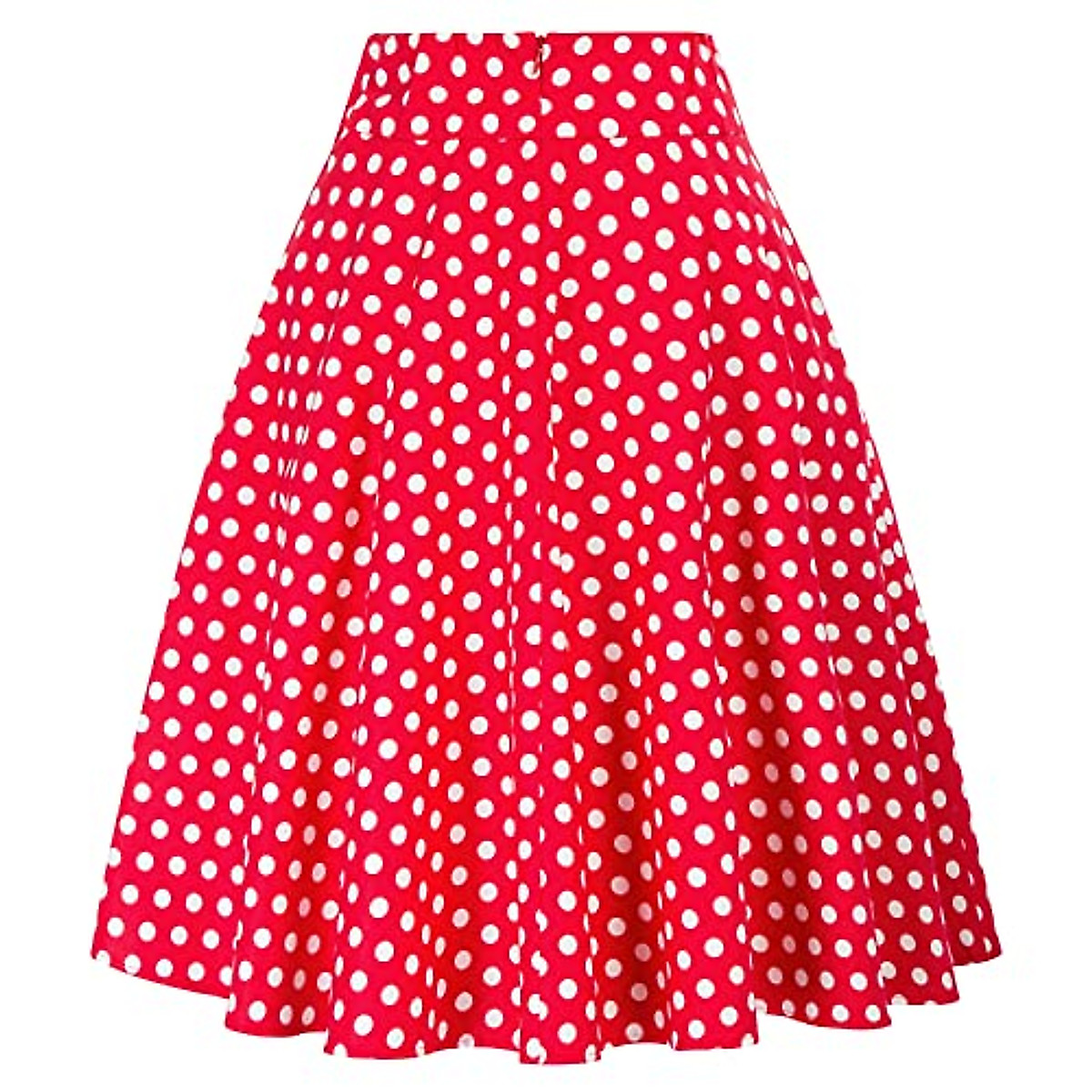 Women's 1950s Retro High Waisted A-Line Midi Skirt Red Polka Dot Weekend Skirt XL