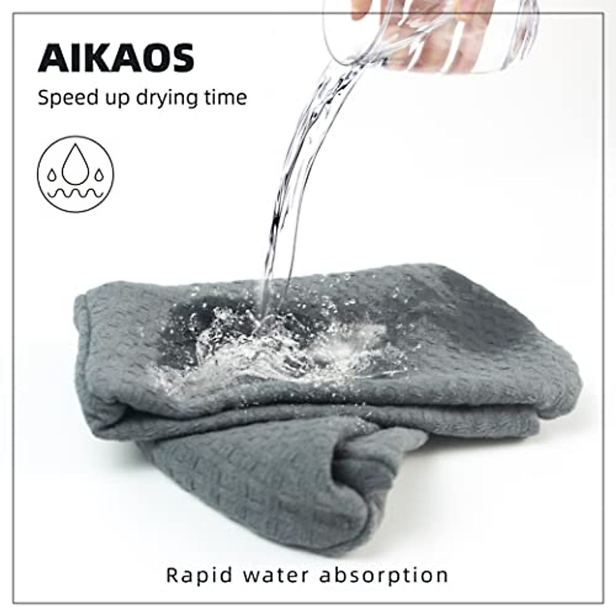 AIKAOS Microfiber Hair Towel Wrap for Women and Men,2 Button-Loop Closure,Super Absorbent Quick Hair Drying Waffle Weave Towels for Drying Curly, Long,Thick Hair ((Grey))