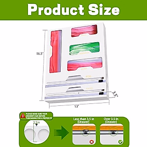 Tclouda Bag Organizer for Ziplock, Foil and Plastic Wrap Organizer, 6 in 1, Bamboo Dispenser with Cutter for Kitchen Drawer and Wall Mounted, Storage for Gallon, Quart, Sandwich, Snack, White