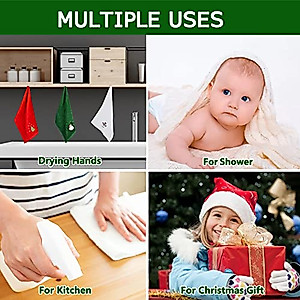 Large Size 16" x 27" Christmas Hand Towels, 100% Pure Cotton Bathroom Decorative Towels Soft Washcloths Kitchen Hand Towels Perfect Christmas Decor, Pack of 3 (Red, White, Green)