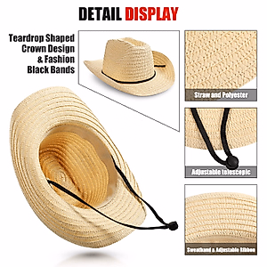 Zhanmai Cowboy Hat and Bandana Set - 18 Set Straw Cowboy Hats and Bandanas for Adult Cowboy Costume Birthday Party Props Supplies (Beige, Red, Black)