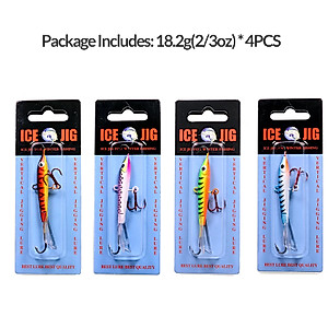 THKFISH Ice Fishing Jigs Lures Kit Ice Fishing Gears for Walleye Perch Jigs Heads for Ice Fishing B-50PCS+18g*4pcs Vertical Jigs Kit
