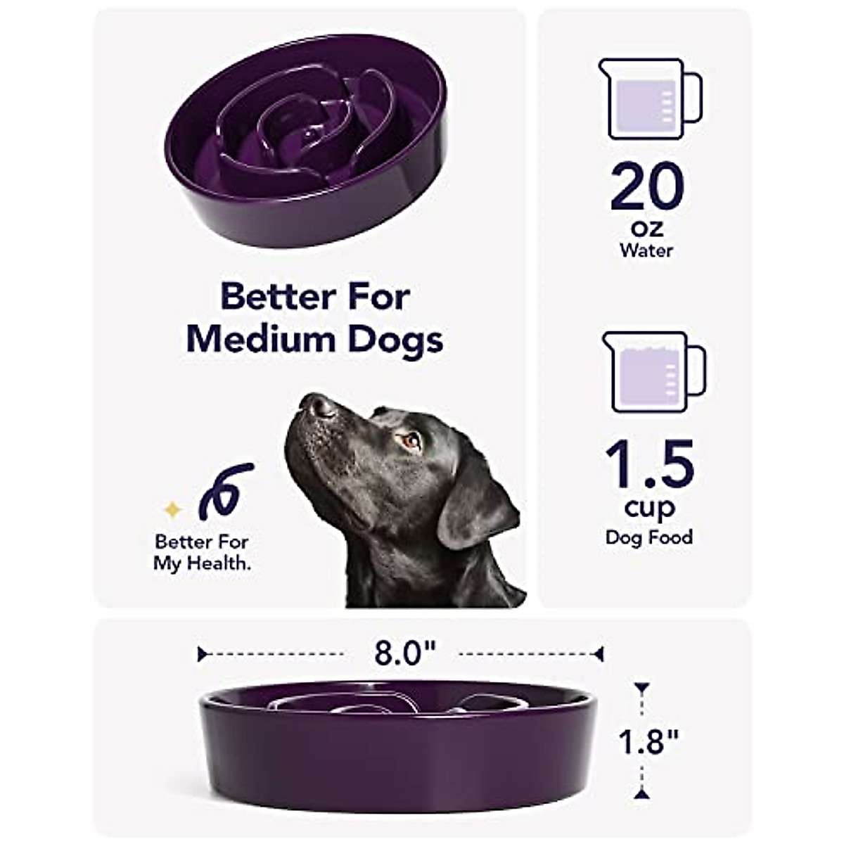 LE TAUCI Slow Feeder Dog Bowls Ceramic, 1.5 Cups Slow Feeding Dog Bowl Small Medium Breed, Puppy Slow Feeder Bow for Fast Eaters, Dog Dishes to Slow Down Eating, Puzzle Dog Food Bowl, Maze Purple