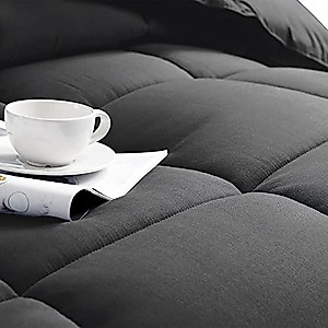 BEDHOURS Queen Comforter Set-3 Pieces Cooling Down Alternative Queen Size-All Season Reversible Comforter with 2 Pillow Sham (Dark Grey Queen)