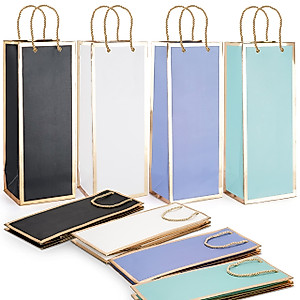 Wine Gift Bags 12 Pack - Reusable 4 Colors With Gold Foil Print Design with Soft Handles