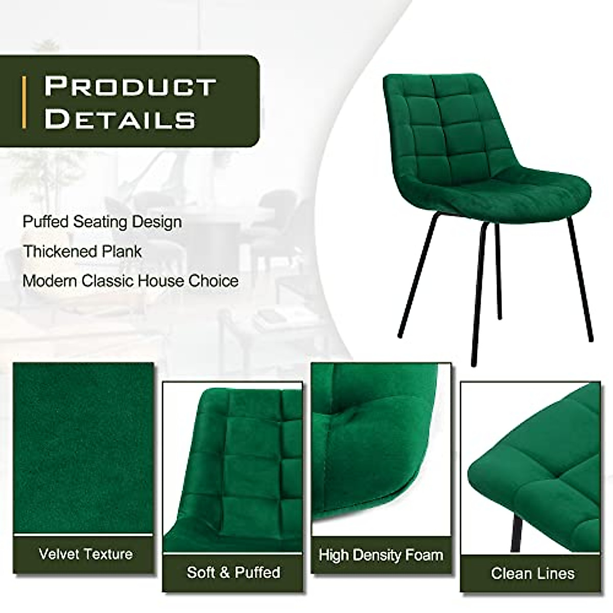 NicBex Velvet Dining Chairs, Upholstered Reception Chairs, Tufted Accent Chair with Metal Legs for Home Kitchen, Living Room, Set of 2, Green