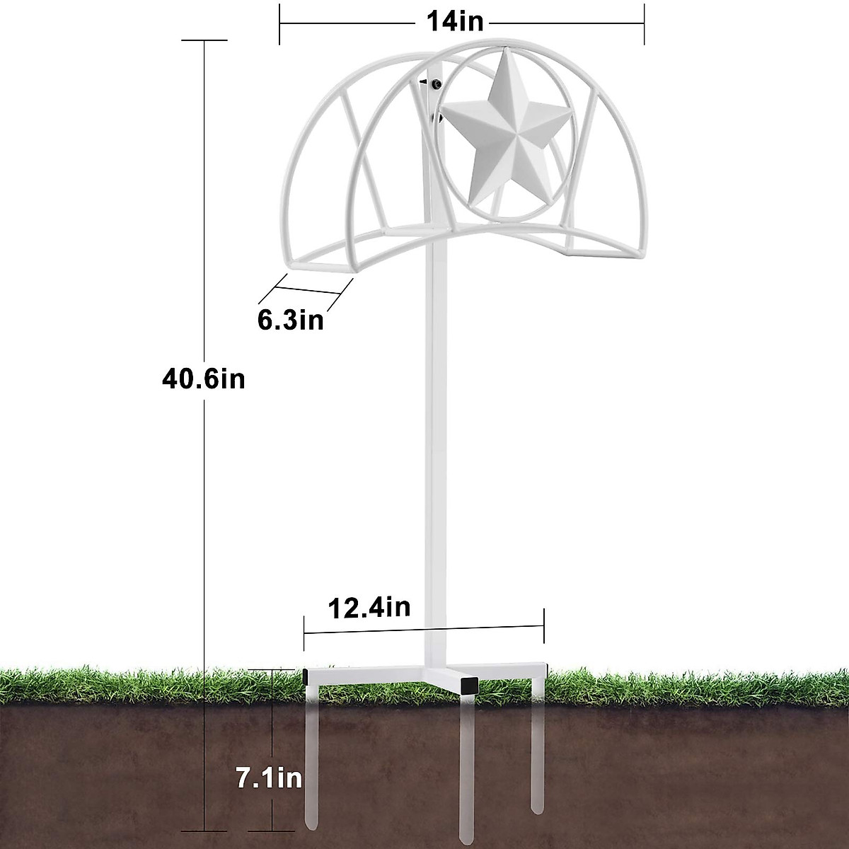 AMAGABELI GARDEN & HOME Garden Hose Holder Hanger Stand Freestanding for Outside Holds 125ft Water Hose Detachable Rustproof Organizer Storage Metal Heavy Duty Ground Stakes White BG397