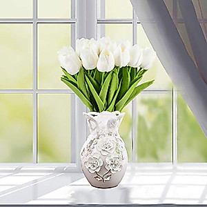 HoveBeaty Artificial Tulips Bridal Wedding Festival Decor Bouquet Real Touch PU Flower Bouquet Pack of 20 (White)