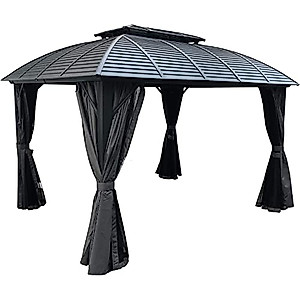 Kozyard 10ftx12ft Hardtop Aluminum Permanent Gazebo with a Mosquito Net Sidewall and Privacy Wall (Odyssey 10ftx12ft)