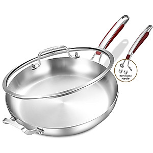 Inqibee 12-Inch Tri-Ply Stainless Steel Frying Pan with Lid and Helper Handle,Skillet,Chef's Pan,Induction Cooking Pan,Heavy Duty and Detachable Handle.