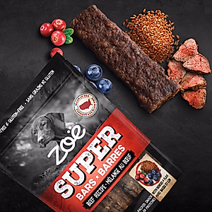 Zoe Super Bar Natural Dog Treats, Protein-Packed, Grain-Free and Gluten-Free, Made in The USA Only, Beef Recipe, 6 oz, 92017