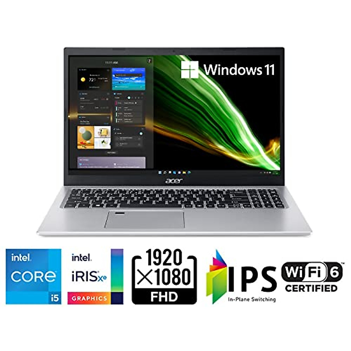 Acer Aspire 5 A515-56-53S3 Laptop | 15.6" Full HD IPS Display | 11th Gen Intel Core i5-1135G7 | Intel Iris Xe Graphics | 8GB DDR4 | 256GB SSD | WiFi 6 | Fingerprint Reader | BL Keyboard | Windows 11
