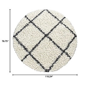 Boho Shag Rug in Cream with Modern Diamond Pattern, Scandinavian Design, Size:6'7" x 9'2"