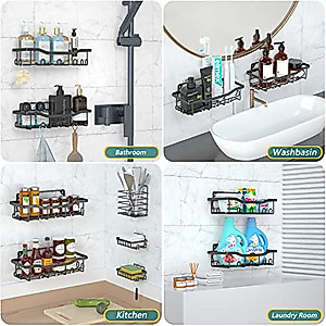 Linksandt Shower Caddy, 4 Pack Shower Shelves, Adhesive & Drilling 2 in 1 Bathroom Organizer, Large Capacity, Rustproof Stainless Steel Bathroom Shower Organizer, Shower Shelf for Inside Shower, Black