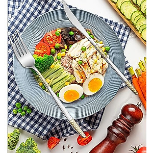 Silverware Set Cutlery Utensil Flatware Food-Grade Stainless Steel Luxury Relief Plating Retro Golden Handle Home Restaurant Small Business,Mirror Finish Tableware 24 Piece Service for 6