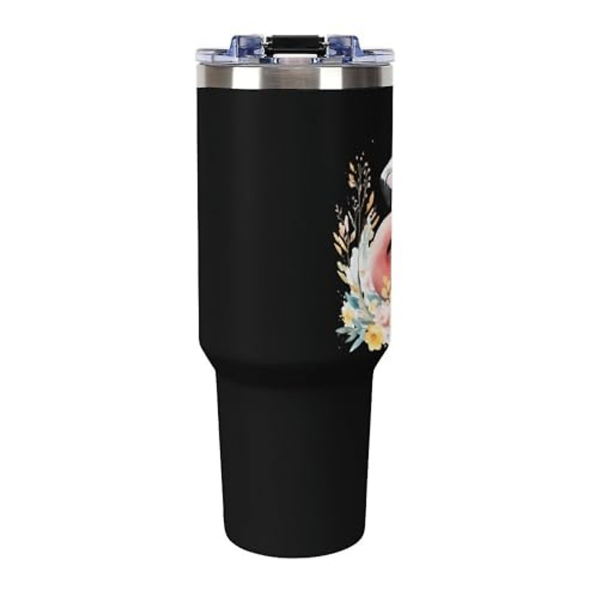 Flamingos In The Floral Bush 40oz Water Bottle Double Wall Insulated Tumbler with Handle Leakproof Travel Mug Deep Blue-style