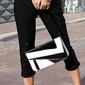 FiveloveTwo Womens PU Leather Clutch Handbags and Purse Wallet Crossbody Shoulder Party Wedding Shopping Shoulder Bags Satchels Black White