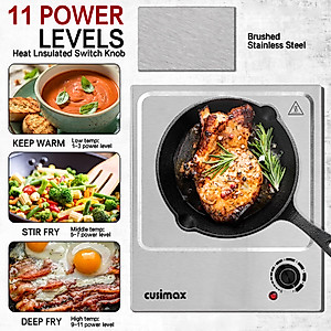 CUSIMAX Electric Hot Plate, 1500W Single Burner, Hot Plate for Cooking Electric Burner, Portable Countertop Burner Stainless Steel, Easy to Clean
