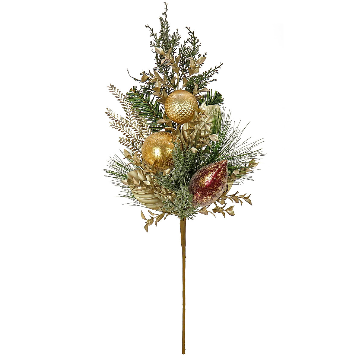 HGTV Home Collection Artificial Christmas Plants Spray Decoration, Mixed Branch Tips, Decorated with Gold Berry Clusters, Pine Cones, Pack of 2, Champagne Wishes Collection, 28 Inches