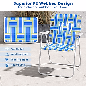 Tangkula Folding Lawn Chairs Set of 6, Portable Webbed Chairs with Webbing Seat & Back, Widened Armrests, Heavy Duty Metal Frame, Lightweight Patio Dinning Chairs for Yard, Camping, Poolside, Beach