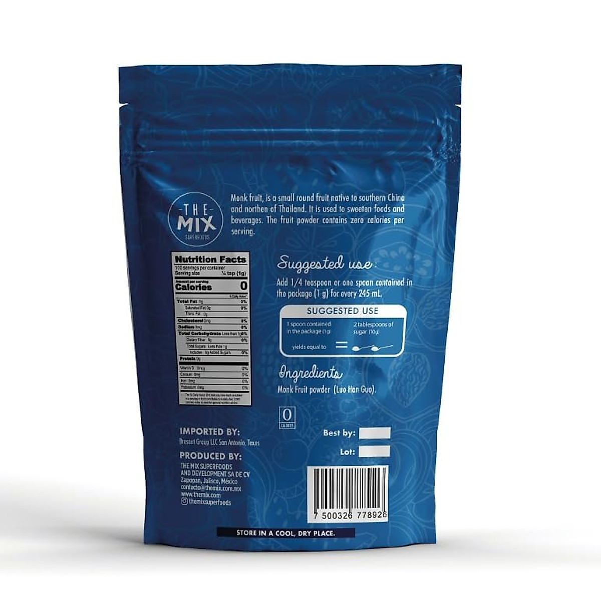 THE MIX SUPERFOODS - MONK FRUIT 100% PURE - Monk Fruit Without erythritol - Suitable for diabetics - 10 times sweeter than sugar - 3.5 oz (100 g)