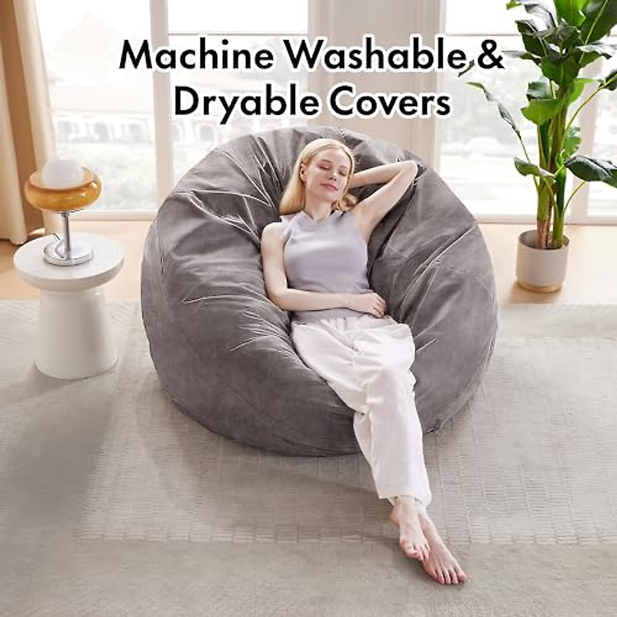 AYEASY Bean Bag Chair with Filler, Memory Foam Bean Bag Couch with Microfiber Cover(Blue, Queen)