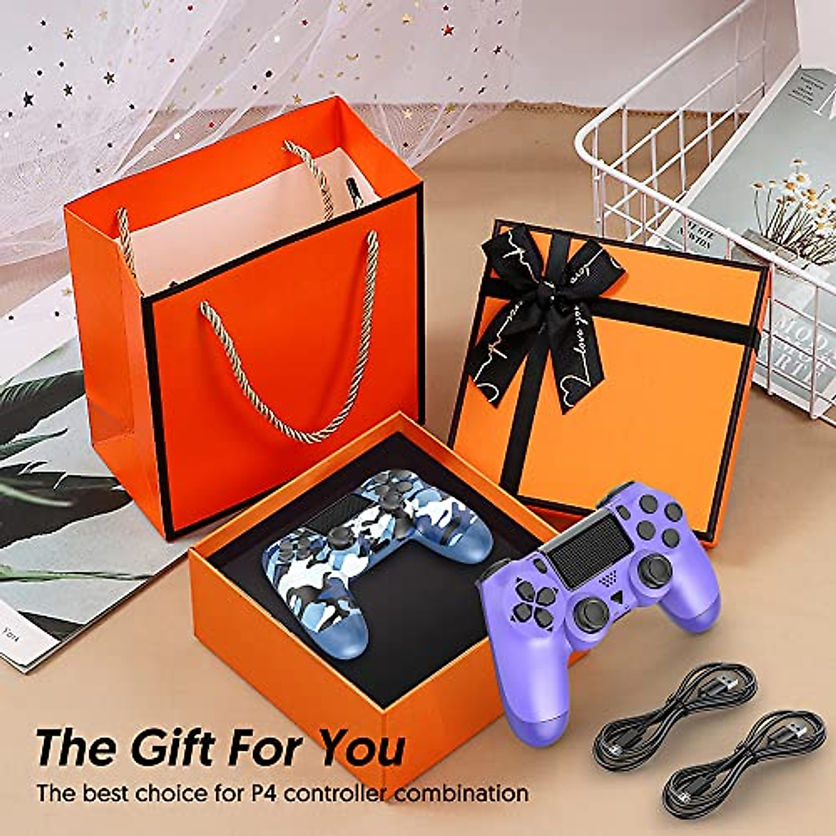 2 Pack Wireless Controller for Playstation 4, Qyszy88 Wireless Controller for Sony PS4/Pro/Slim/, with Double Shock/Stereo Headset Jack/Touch Pad/Six-axis Motion Control，Great Gamepad Gift (Blue+Purple)