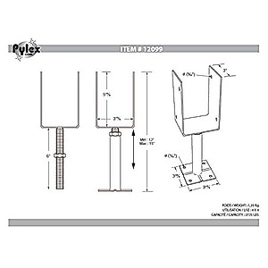 Black 4x4" Adjustable Deck Support Bracket