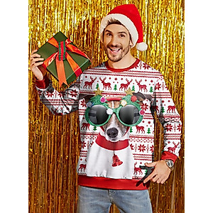 Arvilhill Christmas Mens 3D Printed Party Funny Xmas Sweater Ugly Holiday Long Sleeve Sweatshirt Sunglasses Dog L