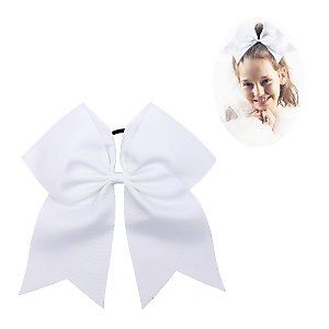 CN Large Cheer bow 8" Girls Ponytail Holders Jumbo Teams Cheerleaders Hair Bows Competition Sports Elastic Hair Ties Accessories (White)