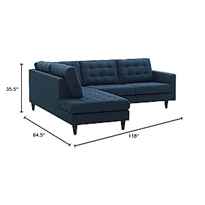 Modway Empress Sofa Mid-Century Modern Upholstered Fabric, Left Facing Bumper Sectional, Azure
