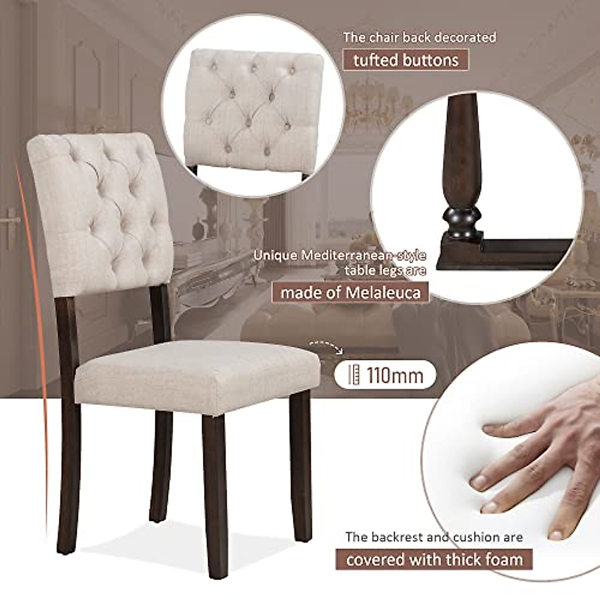 BIADNBZ 6-Piece Wooden Kitchen Dining Room Table Set with Upholstered Button Tufted Chairs & Bench, for Living Room Restaurant Furniture, Espresso